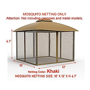 Gazebo Mosquito Netting Screen 4-Panels Universal Replacement for Patio, Outdoor Canopy, Garden and Backyard (10'x12', Khaki)