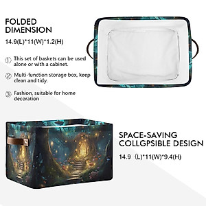 GOODOLD Fairy Fantasy Forest Shelf Storage Baskets, Foldable Fabric Storage Bins with Leather Handles for Closet, Home, Bedroom, Nursery, Office Organizers (2 Pack)