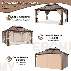 EROMMY Hardtop Gazebo Galvanized Steel Outdoor Gazebo Canopy Double Vented Roof Pergolas Aluminum Frame with Netting and Curtains for Garden,Patio,Lawns,Parties (10'x 13')