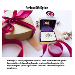 Marquise Synthetic Aquamarine March Birthstone Wrap Ring, Sterling Silver, 12k Green and Rose Black Hills Gold Size 5