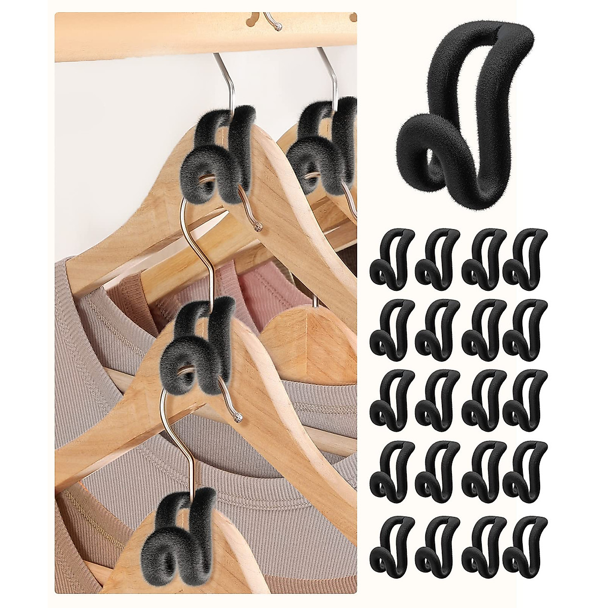No-Slip Velvet Clothes Hanger Connector Hooks [for Velvet & Multiple Hangers] Space Saving Hanger Hooks Space Saver Hanger Extender Hooks Clothes Hanger Hooks for Clothes Closet Hanger Hooks, 40 PCS