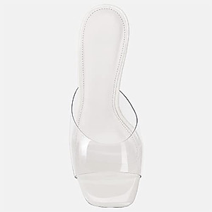 Junayuan Womens Clear Heels Sandals Square Open Toe Transparent Mules Sexy Stiletto Heel Slip on Backless Wedding Dress Shoes