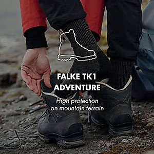 FALKE Men's TK1 Adventure Cool Hiking Socks, Crew, Thick Padding, Cooling, Athletic, Breathable Quick Dry, Lyocell, Black (Black-Mix 3010), 12.5-13.5, 1 Pair