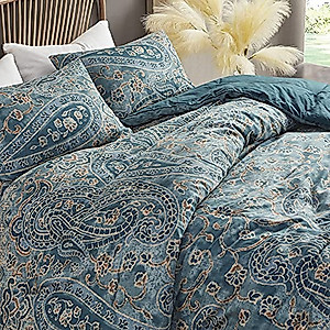 Madison Park Belcourt Sateen Cotton Comforter Set, Breathable, Soft Cover, Trendy, All Season Down Alternative Cozy Bedding with Matching Shams, King/ Cal King, Blue 3 Piece