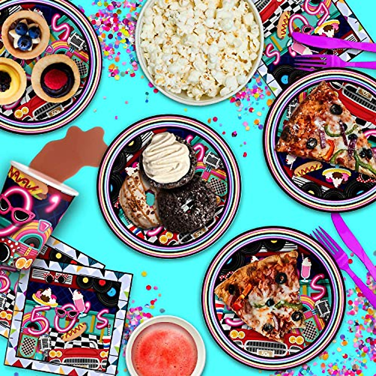 50's Diner Birthday Party Supplies Set Plates Napkins Cups Tableware Kit for 16