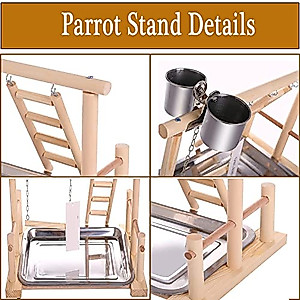 RoseFlower Parrot Playstand Bird Playground Wood Perch Gym Playpen with Feeder Cup Ladder Swing Tray - Play Stand Exercise Toys Cage Accessories Playgym for Pet Cockatiel Parakeets Budgie #2