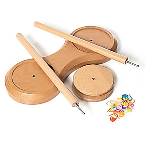 Birdtown Traders Double Yarn Spindle - Made from Beech Wood - Complete with 20 Plastic Stitch Markers