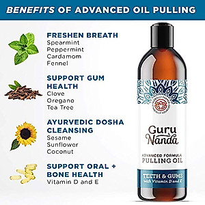GuruNanda Original Oil Pulling Oil, Fluoride Free Vegan Natural Mouthwash & Advanced Formula Oil Pulling - Natural Coconut Oil Mouthwash with Essential Oils