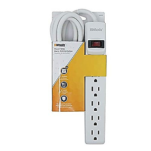 Woods 41434 Power Strip with 6 Outlets and Overload Safety Feature, 6 Foot Cord, White