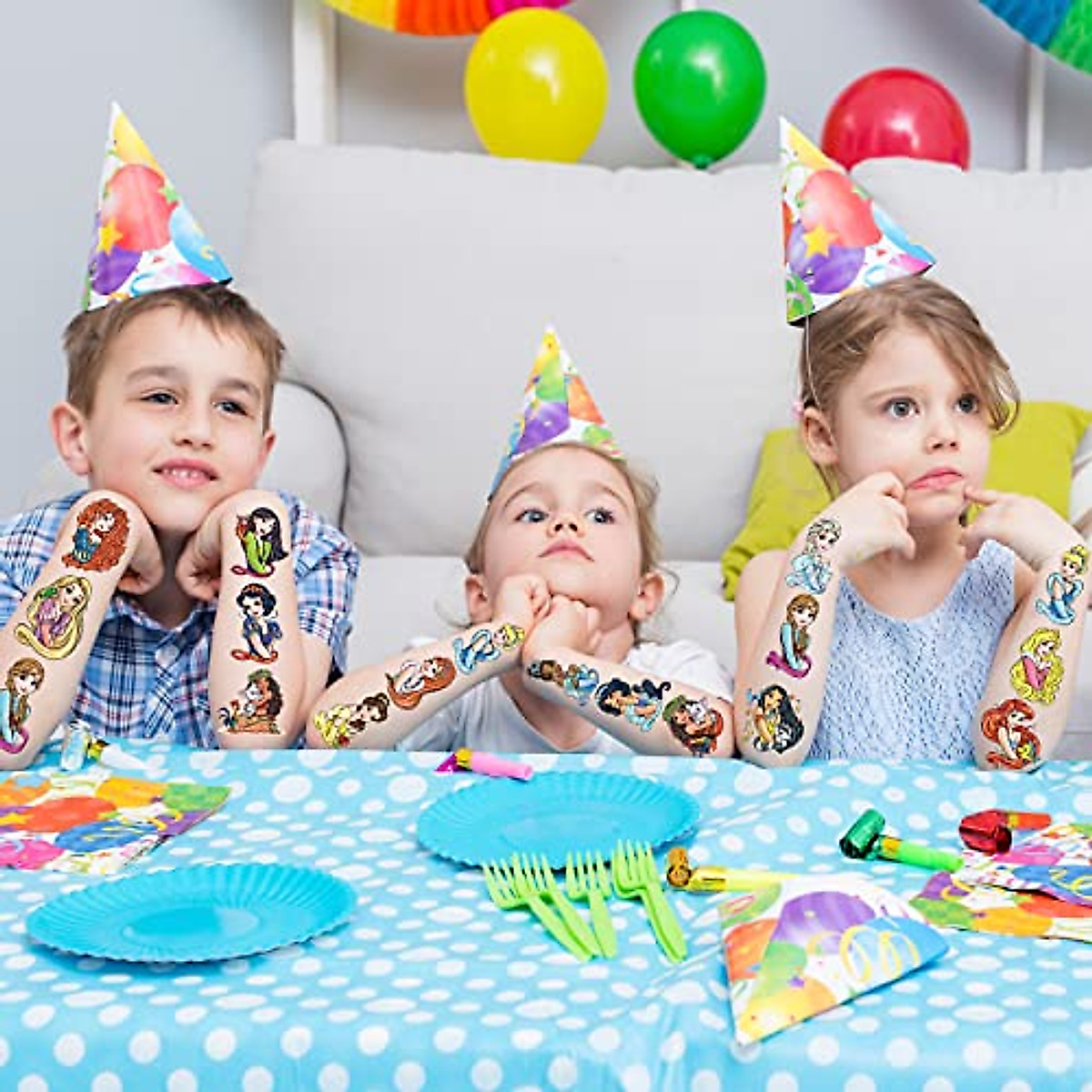 Princess Birthday Party Supplies, 32Pcs Temporary Tattoos Party Favors, Removable Skin Safe, Fake Tattoo Stickers for Goody Bag Treat Bag Stuff for Princess Girls Birthday Party Gifts