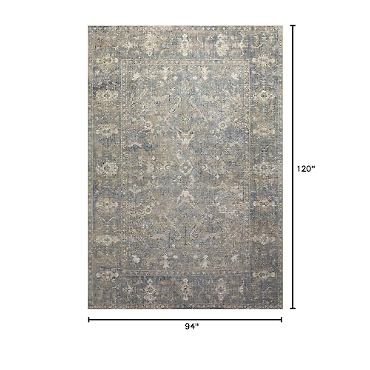 Loloi Chris Loves Julia Rosemarie 7'-10" x 10' Area Rug in Sand/Lagoon - Classic No-Shed Area Rug, Soft Living Room Rug, Antique Inspired Modern Rug for Living Area, Bedroom, Dining Room