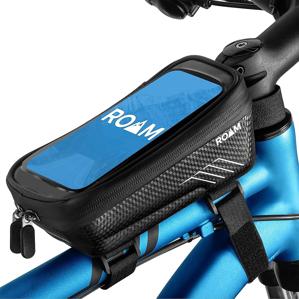 Roam Bike Phone Holder Mount - Waterproof Bike Frame Bag - Top Tube Bike Handlebar Bag - Bicycle Cell Phone Accessories Universal Compatibility w/Android, iPhone 12, 13 & 13 Pro - Black