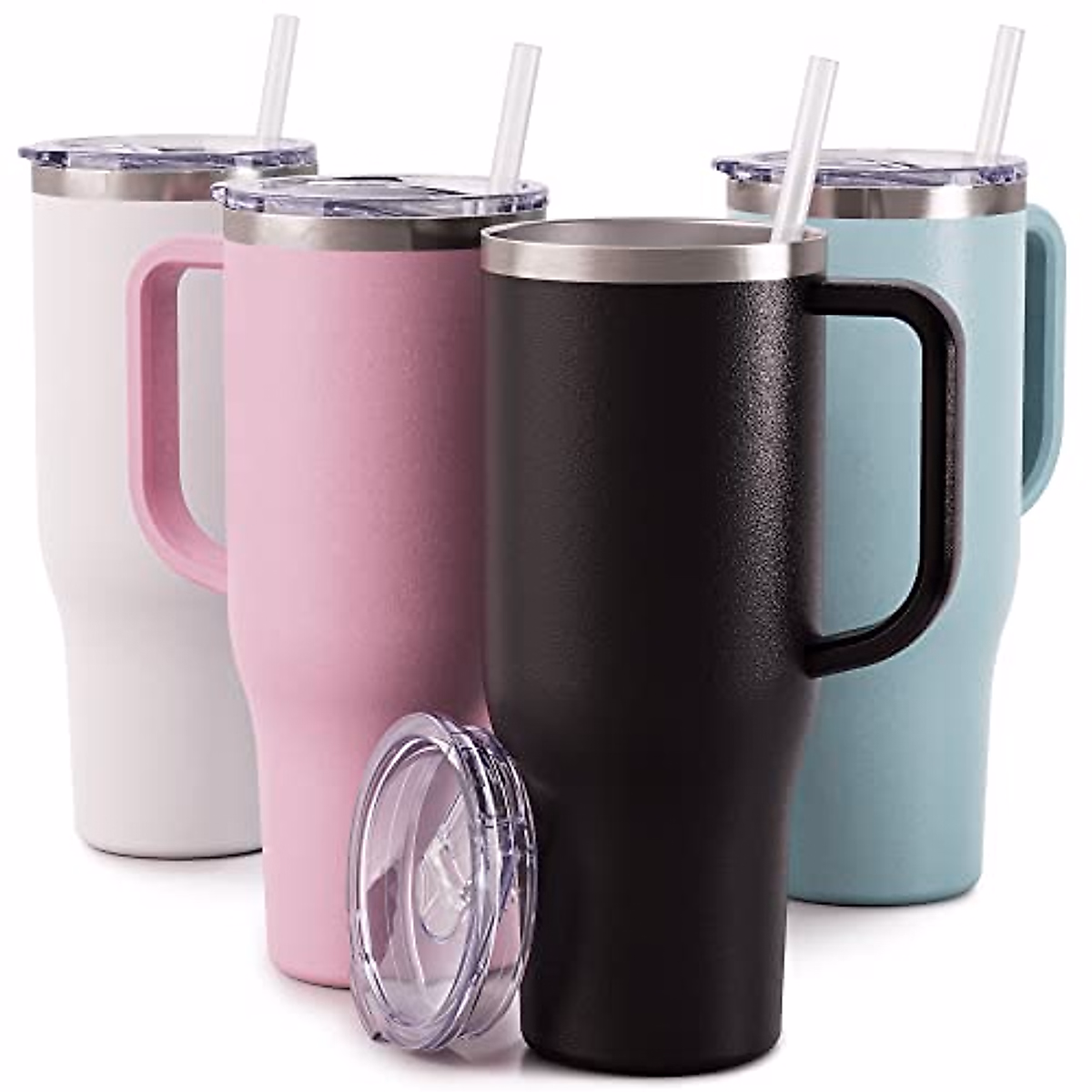 Maars Charger 40oz Insulated Travel Mug Tumbler with Handle | Double Wall Vacuum Sealed Stainless Steel Cup w/Straw and Lid, Black