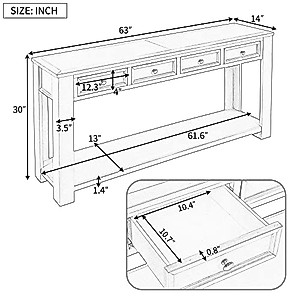Goohome Rustic Entryway Console Sofa Table with 4 Drawers and Bottom Shelf, Large Storage Space for Living Room Kitchen Hallway Bedroom, Navy