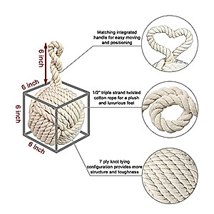 Westcharm 6" Dia. Cream Monkey Fist Rope Knot Door Stopper | Nautical Knot Door Stop | Decorative Tablecloth Weight | Weighted Window Wedge | Coastal Rope Ball Bookend | Sailor's Knot Doorstop - Ivory