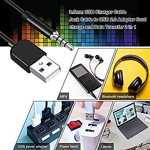 Coomoors USB to 3.5mm Jack Audio Adapter 2 Pack, Male AUX Audio Jack to USB 2.0 Male Charge Cable Adapter Cord for iPod Shuffle MP3 Player Headphones Speakers and Other Devices(3.3FT)