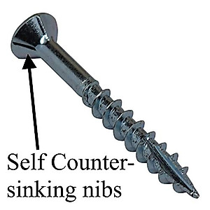 #8 x 1-1/4" Flat Head Wood Screws - #2 Philips Drive - Countersinking Nibs - Auger Point - Deep Thread Design for Cabinets & All Interior Work - Zinc Plated - 1,000 Screws