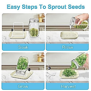 Sprouting Kit, 2 Stainless Steel Sprouting Lids for Regular and Wide Mouth Mason Jars, Sprouts Growing Kit with Timer, 2 Tray, Sprouting Jar Stand for Bean Sprout, Alfalfa, Broccoli (Not Include Jar)