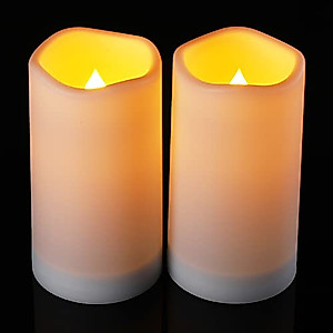 Solar flameless Candles Outdoor Waterproof,Dusk to Dawn Outdoor Lighting, Flickering fameless Reusable LED Light Candles for Lantern Garden Camping and Home Decor , 3D Wick (3"X6") Set of 2