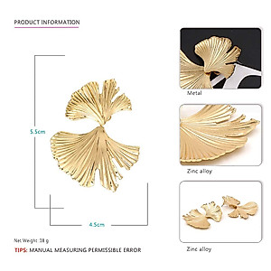 14K Gold Plated Flower Earrings for Women,Statement Ginkgo Leaf Earrings,Dainty Trendy Big Floral Earrings,Elegant Geometric Irregular Hawaiian Unique Plant Earrings Fashion Jewelry(Gin gold)