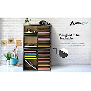Adir Wooden Literature Organizer Sorter - Stackable File Mail Craft Paper Storage Holder with Removable Shelves for Office, Classrooms, and Mailrooms Organization (12 Compartment, Black)