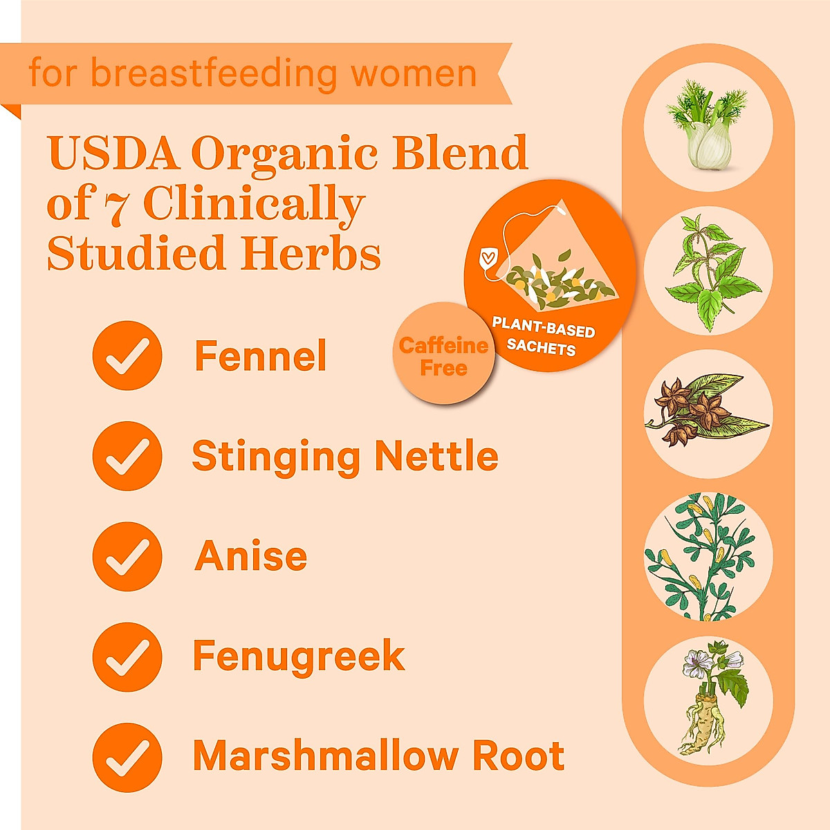 Pink Stork Organic Lactation Support Tea for Breast Milk Supply - Fenugreek, Milk Thistle, Fennel - Breastfeeding Essentials, Caffeine-Free - 15 Sachets, Smooth Vanilla