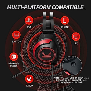 EZ.winpow PC Gaming Headset, Video Game Stereo Headphone with 7.1 Surround Sound with Noise Canceling Mic & Memory Foam Ear Pads for PC/PS5/PS4/Xbox One/Nintendo Switch Red