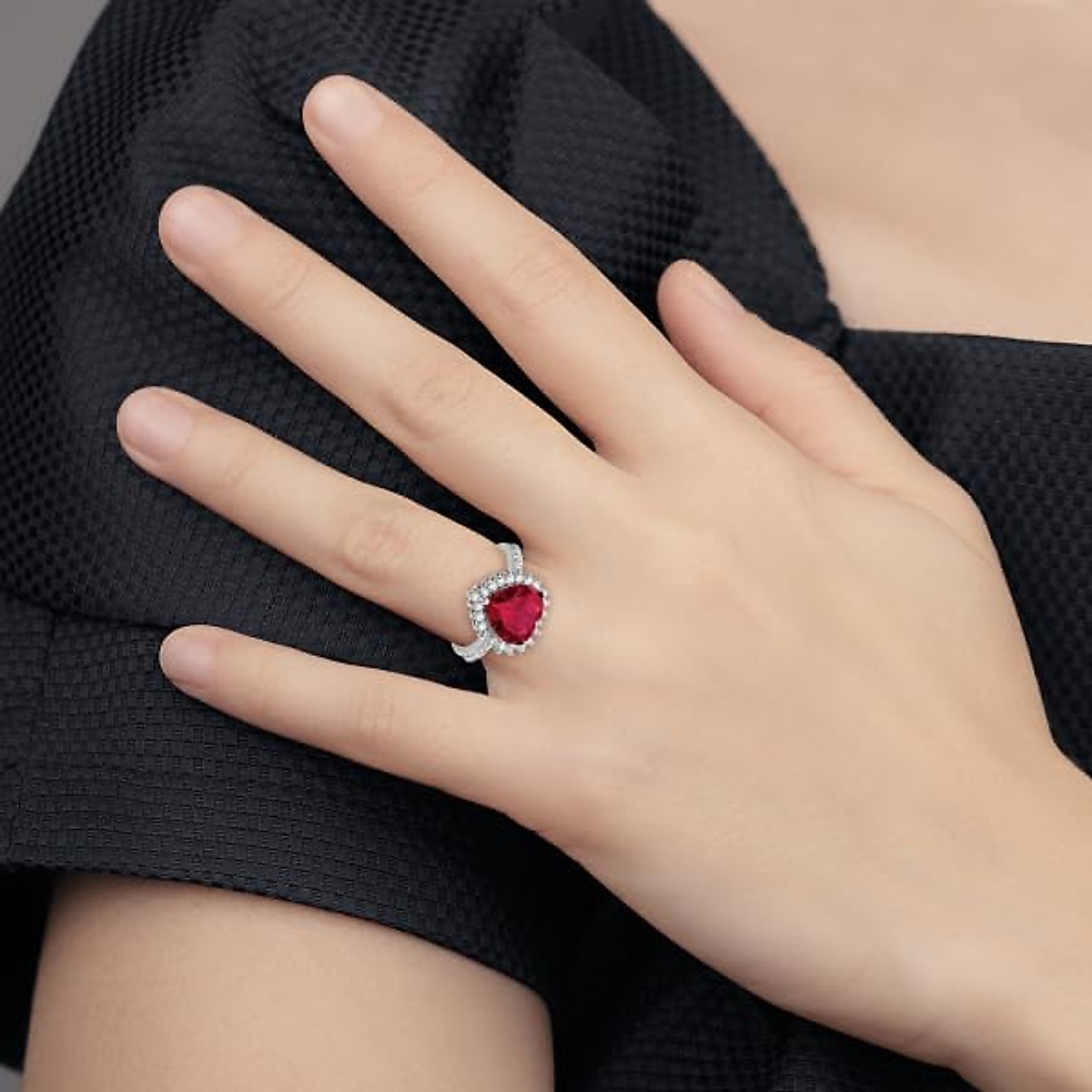 IceCarats 925 Sterling Silver Lab Grown Created Red Ruby White Cubic Zirconia CZ Heart Love Halo Round Ring Size 7