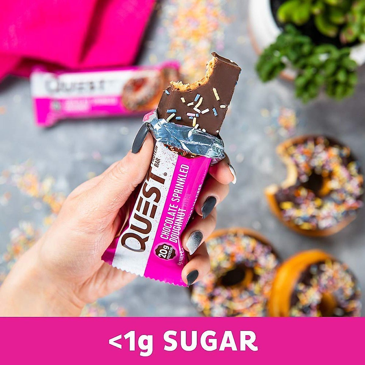 Quest Nutrition Protein Bar Choco Sprinkled Doughnut. Low Carb Meal Replacement Bar w/ 20g+ Protein. High Fiber, Gluten-Free (24 Count)
