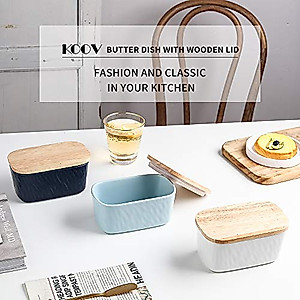 KOOV Porcelain Large Butter Dish with Lid for Countertop, Airtight Butter Container with Oak Lid, Butter Crock, Perfect for 2 Sticks of Butter, Texture Series (White)