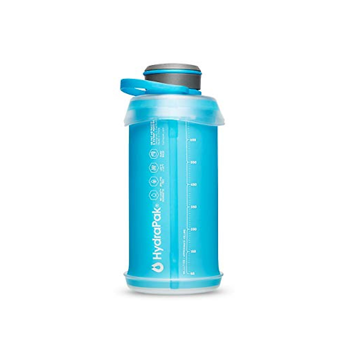 Hydrapak Stash - Collapsible BPA & PVC Free Hiking and Backpacking Water Bottle (1 Liter) - Mammoth Grey