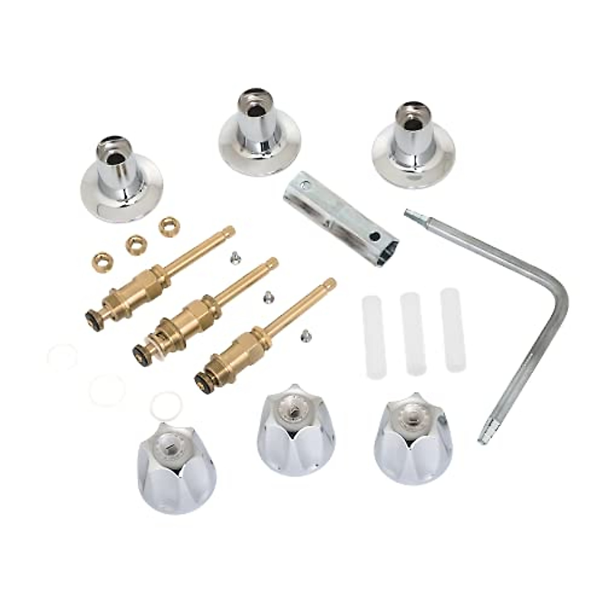 SENLO Price Pfister Faucets Bathtub and Bathroom Shower 3-Chrome-Handle Remodel Rebuild Repair Replacement Tub Trim Kit Compression Valve Stem Verve 6-Step Metal Removal Faucet Seat Bibb Wrench Tool