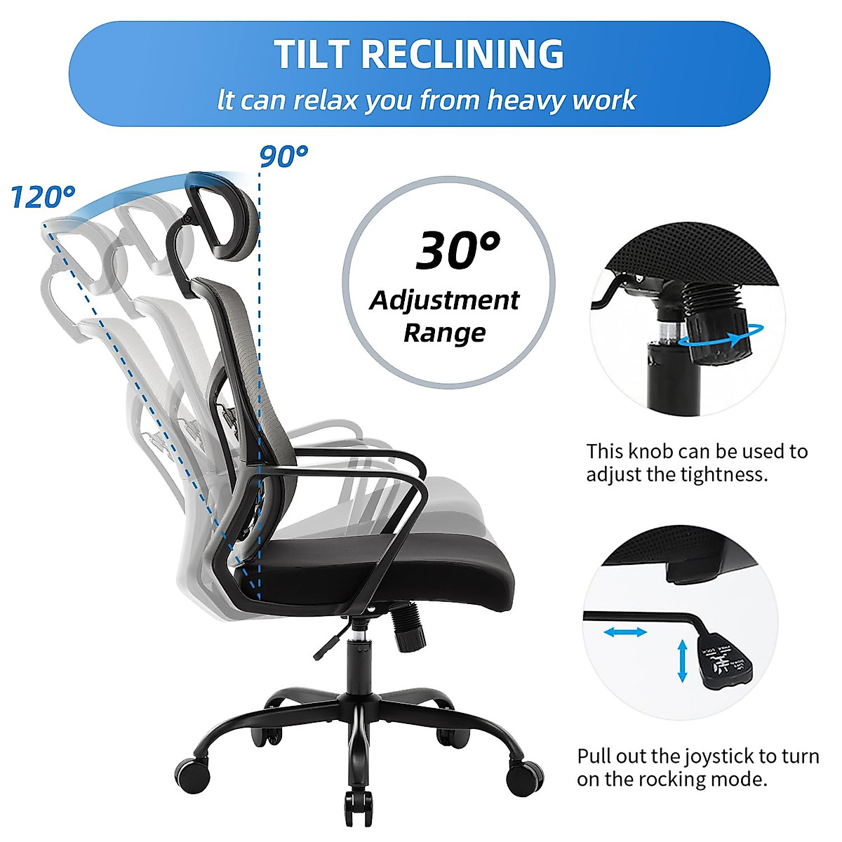 EnjoySeating Ergonomic Office Chair Heavy Duty 350 lbs, Breathable Mesh Desk Chair with 2D Headrest and Lumbar Support, Tilt Function, Swivel Task Chair for Home Work Black