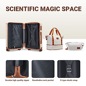 Joyway Carry on Luggage 20 Inch Suitcases with Spinner Wheels, Hard Shell Luggage Sets 3 Piece Travel Suitcase Set with Combination Lock(20-In, White Brown)