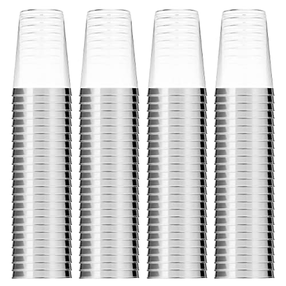 Munfix 100 Silver Plastic Cups 10 Oz Clear Plastic Cups Tumblers Silver Rimmed Cups Fancy Disposable Wedding Cups Elegant Party Cups with Silver Rim