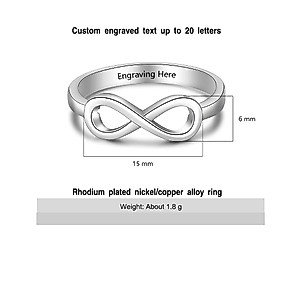 Roy Rose Jewelry Custom Engravable Infinity Ring in Silver Color for Best Friends, Birthday Gift, Mother's Day Gift, Promise Ring (5.5)
