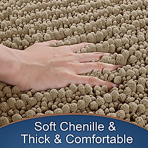 Yimobra Original Luxury Shaggy Bath Mat, 44.1 X 24 Inches, Super Absorbent Water, Non-Slip, Machine-Washable, Soft and Cozy, Thick Modern for Bathroom Bedroom, Camel