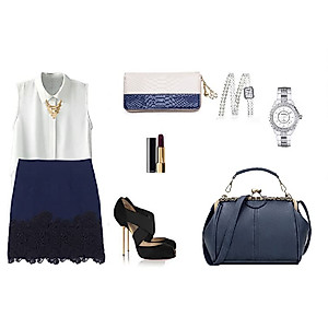 Arnosoar Vintage Kiss lock Handbag Women Purses Solid PU Leather Top-Handle Bag Indigo-blue