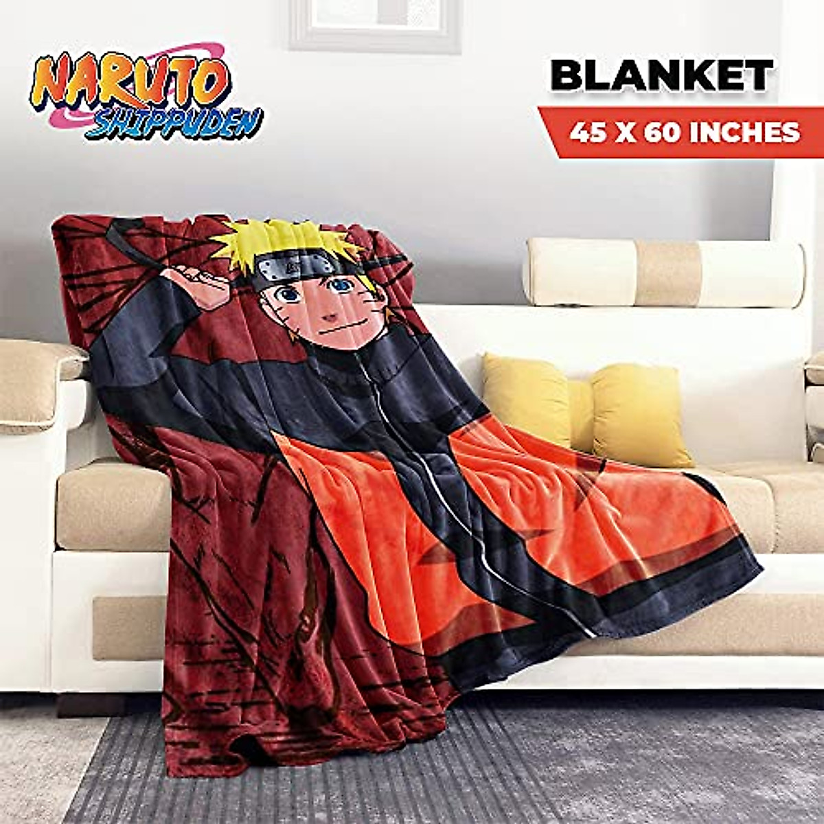 JUST FUNKY Naruto Shippuden Fleece Throw Blanket | 45 x 60 inches | Featuring Naruto Uzumaki of The Hidden Leaf | Bed Couch Room Decor | Officially Licensed