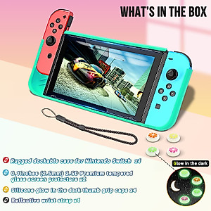 Innoc Switch Case Dockable Case for Nintendo Switch with Screen Protector and Thumb Caps, Ergonomic TPU Grip Ultra-Thin Protective Case for Nintendo Switch (Green)