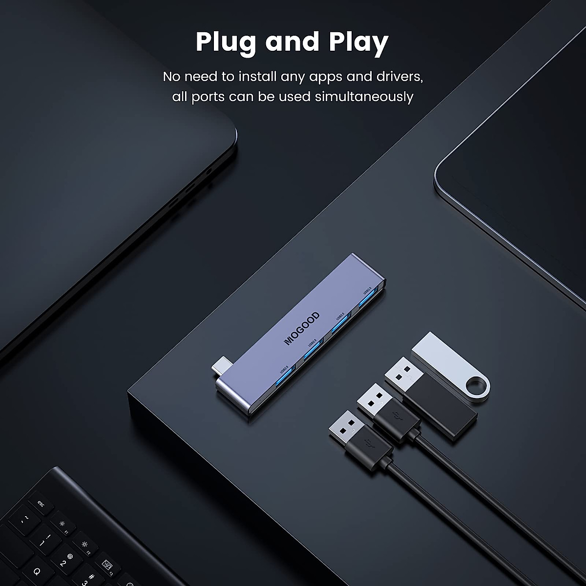 MOGOOD USB C Hub 4 Ports - Fast & Portable USB Adapter