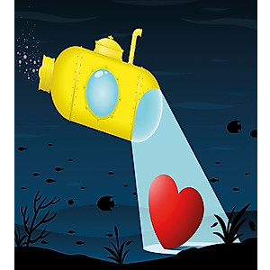 Ambesonne Yellow Submarine Duvet Cover Sets, Illustration of a Underwater Submarine Finding a Heart Romance Image, Bedding Set with 2 Duvet Covers & 4 Pillowcases, 2 Pack King Size, Yellow Dark Blue