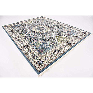 Unique Loom Narenj Collection Classic Traditional Textured Medallion Pattern Design Area Rug, 8 ft x 10 ft, Blue/Tan