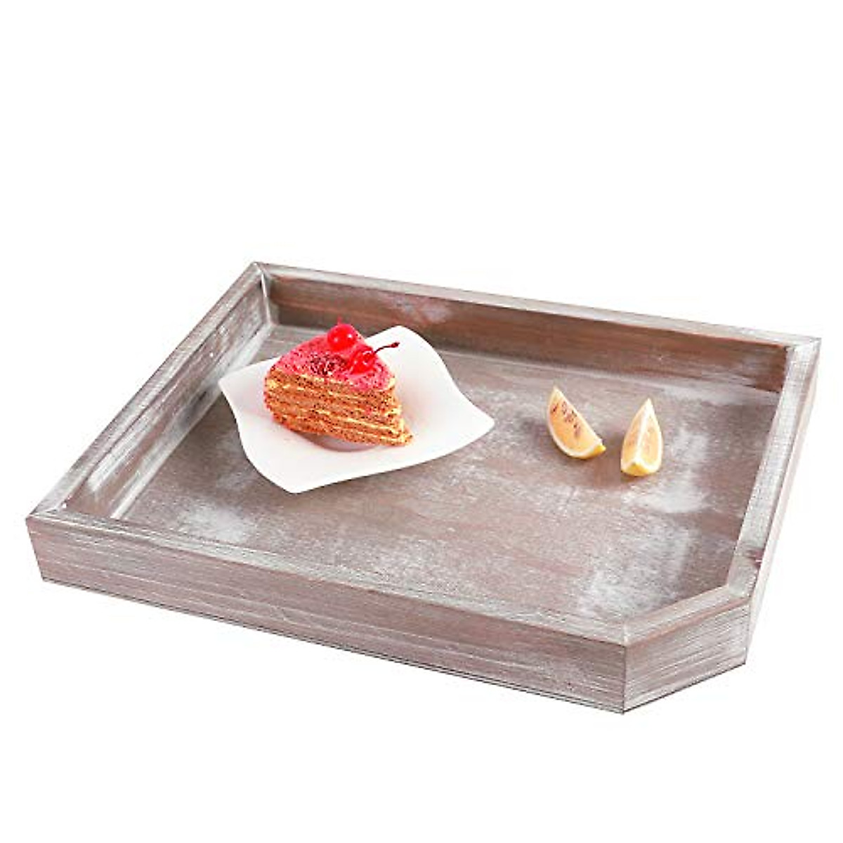 Liry Products Vintage Gray Rustic Torched Distressed Wood Food Serving Tray Breakfast Coffee Office Desktop Document Holder Home Kitchen