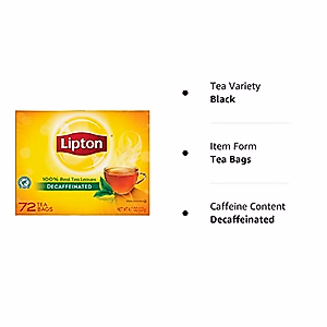 Lipton Decaffeinated Black Enveloped Tea Bags, 72 Count (Pack of 6)