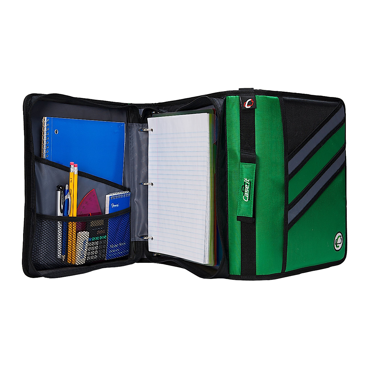 Case-it The Z Shape Zipper Binder - Two Binders in One - Double Sided 1.5 Inch D-Ring - Multiple Pockets - 500 Page Capacity - Comes with Shoulder Strap, Blue Z-176