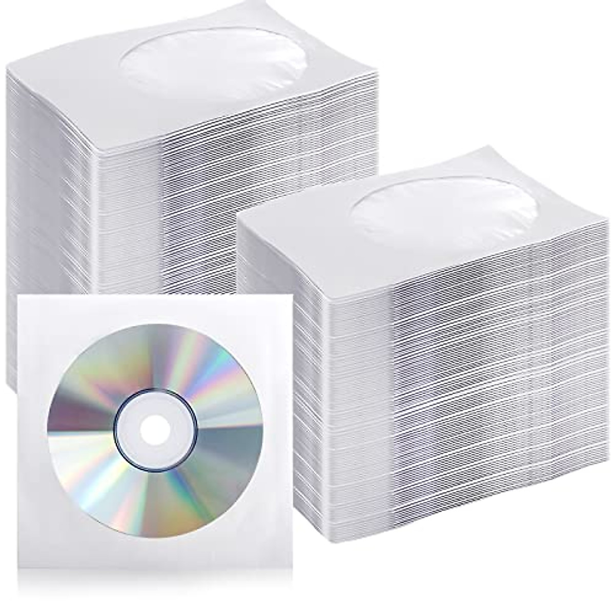 Fasmov 1,000 Pieces White Paper CD DVD Sleeves Envelope Holder with Clear Window and Flap