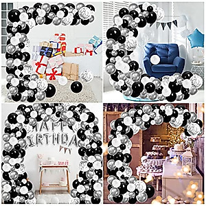 Black Silver White Balloons Garland Arch Kit, 112Pcs Black White and Metallic Silver Confetti Latex Balloons Party Decorations for Birthday Graduation Wedding Bridal Shower Theme Decor