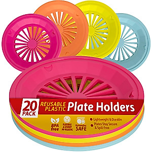 Besti Reusable Plastic Paper Plate Holders 10 Inch, 20 Piece Round Plastic Paper Plate Holder Set with Snap-In Grooves, Dishwasher Safe In Black Color