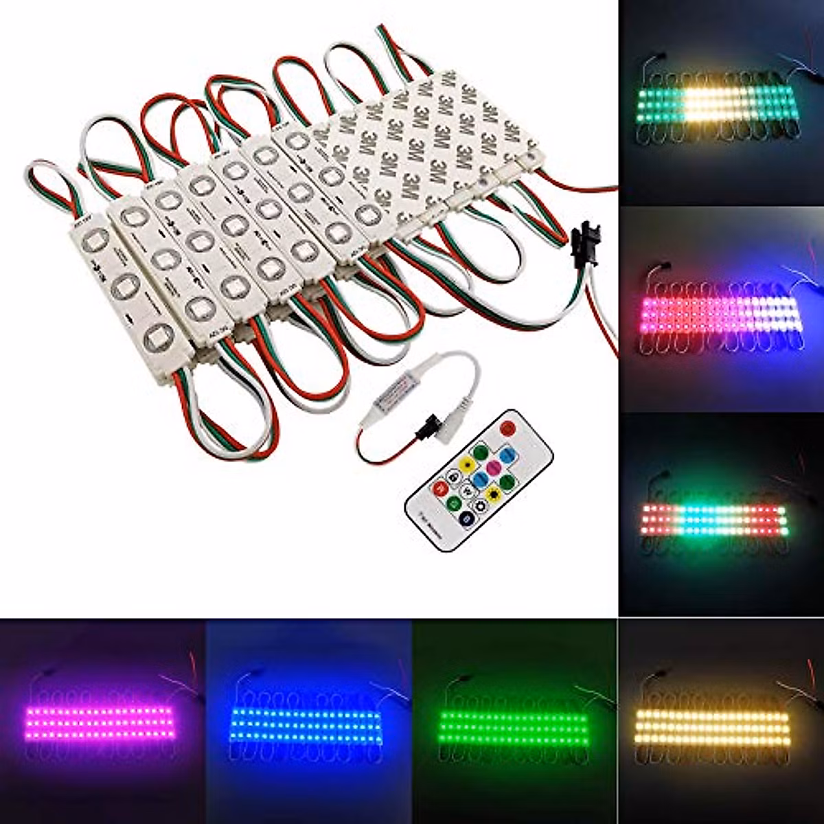 YUNBO 20Pcs WS2811 RGB LED Module Lights DC 12V SMD 5050 Addressable Dream Color RGB LED Module Waterproof IP65 LED Storefront Lights with Tape Adhesive Backside（with Controller and Remote Control）